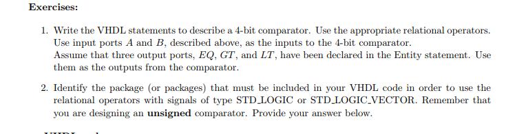Solved Exercises: 1. Write the VHDL statements to describe a | Chegg.com