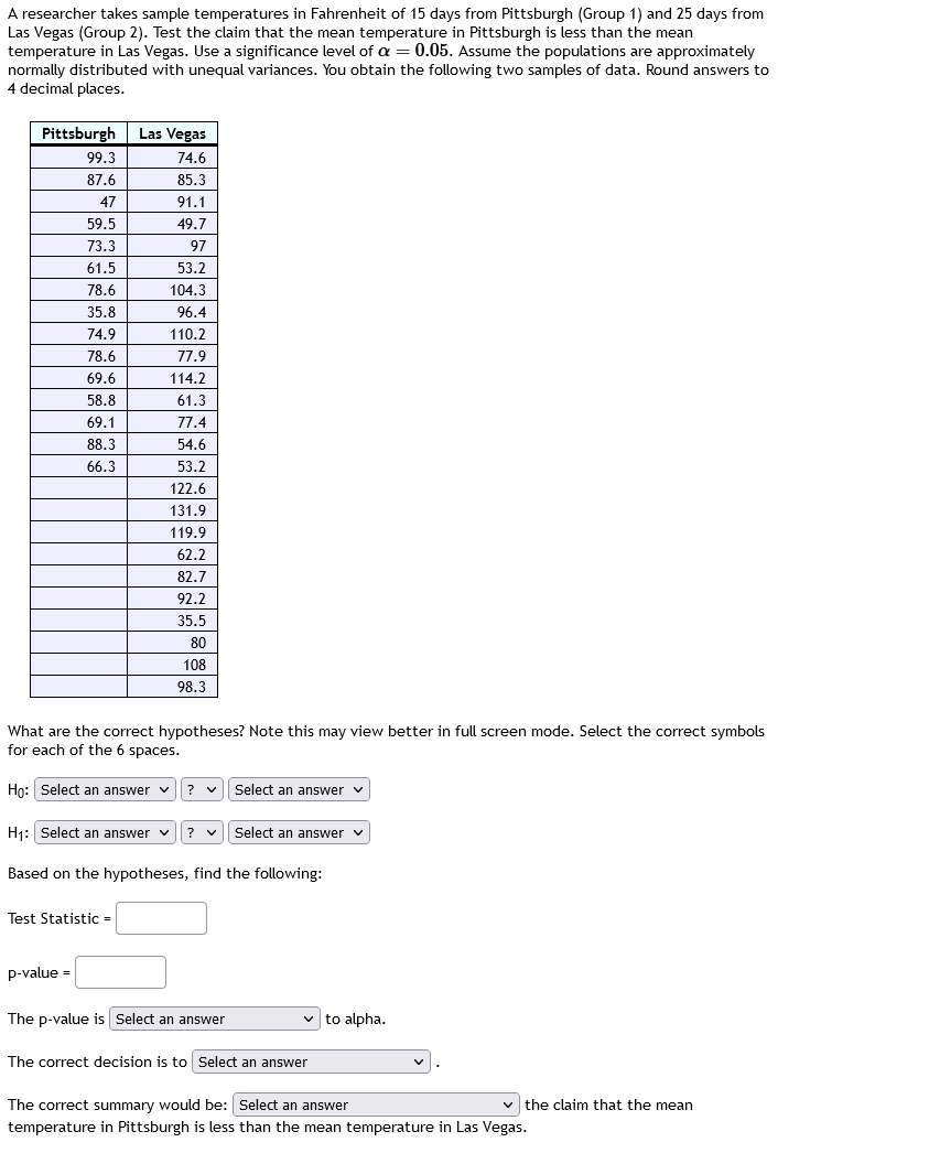 Solved A researcher takes sample temperatures in Fahrenheit | Chegg.com