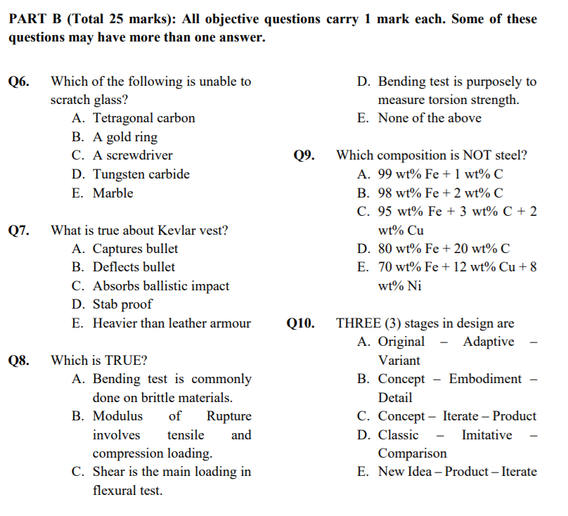 Solved PART B (Total 25 marks): All objective questions | Chegg.com