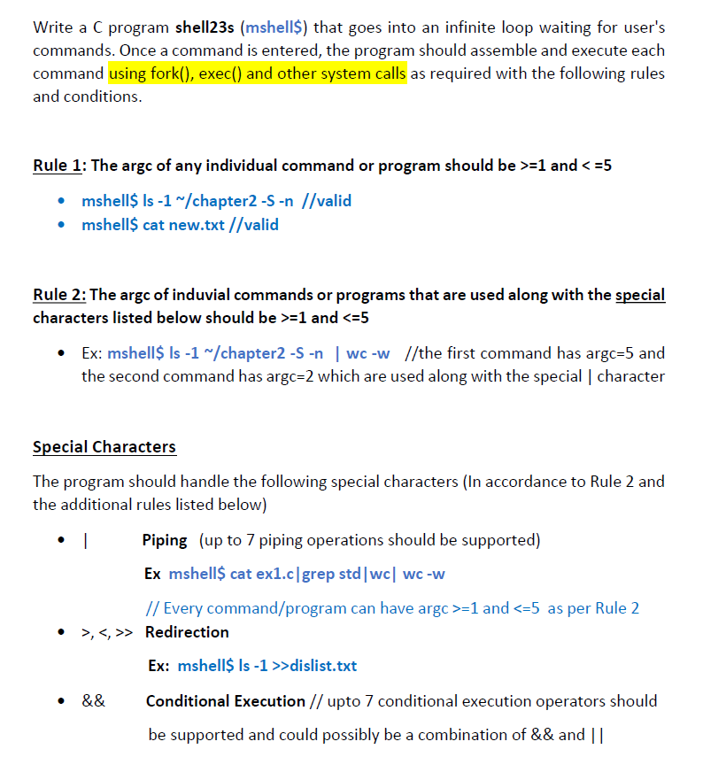 Solved Write a C program shell23s (mshell\$) that goes into | Chegg.com