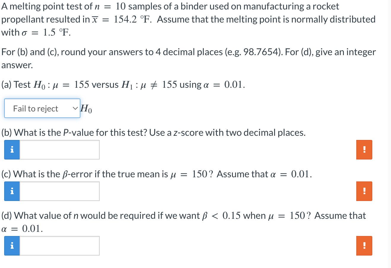 Solved A melting point test of n=10 samples of a binder used | Chegg.com