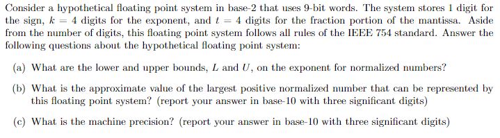 Solved Consider a hypothetical floating point system in | Chegg.com