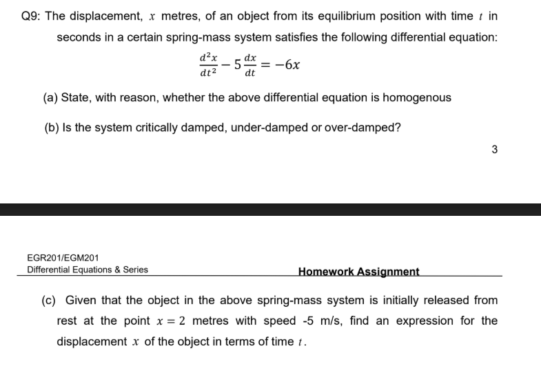 Solved Q9: The displacement, x metres, of an object from its | Chegg.com