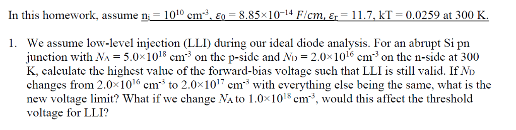 Solved is homeworK, assume ni We assume low-level injection | Chegg.com