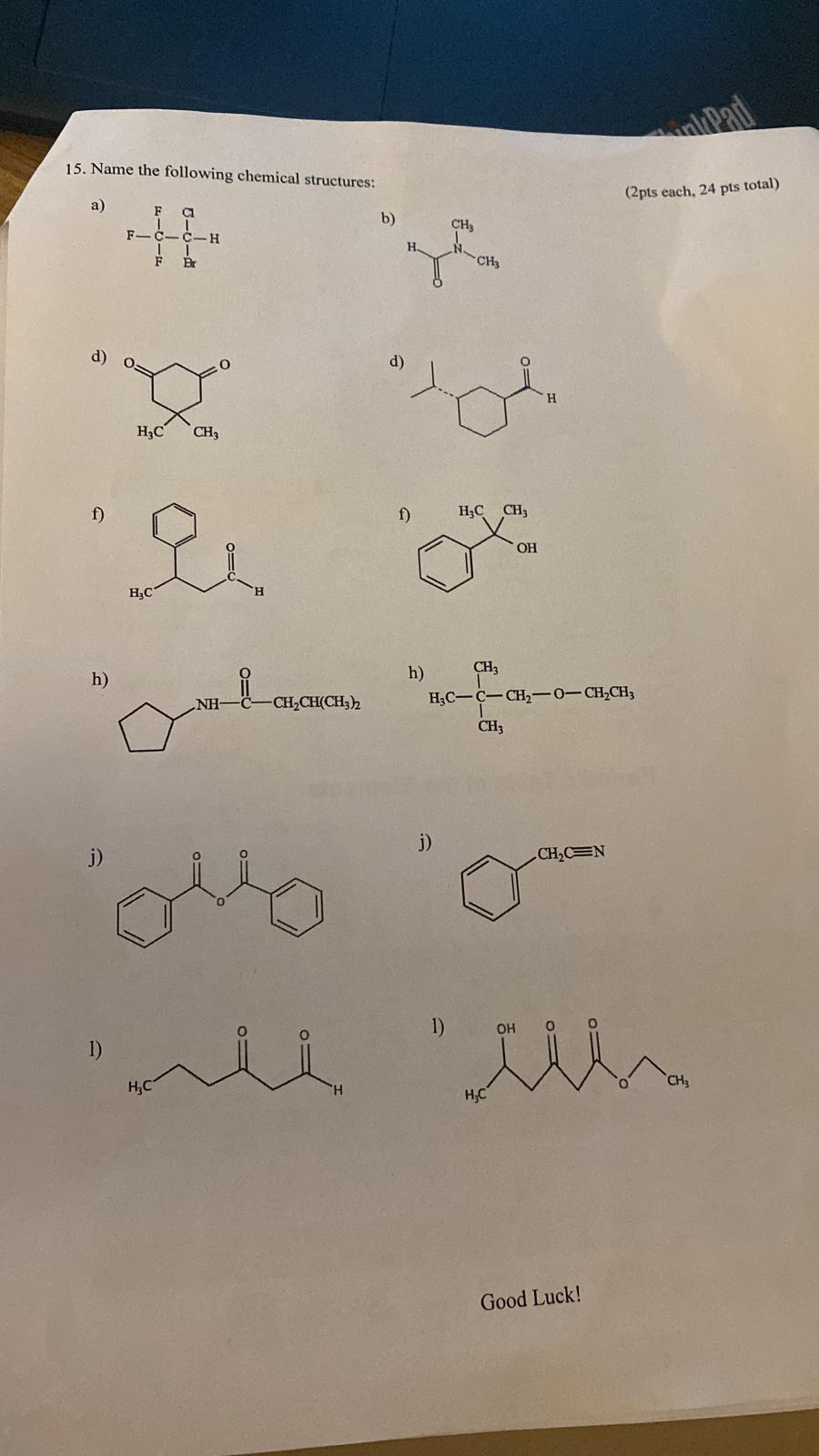 Solved 15. Name the following chemical structures: a) b) | Chegg.com
