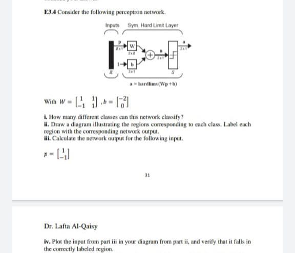 Solved E3.4 Consider the following perception network Inputs | Chegg.com