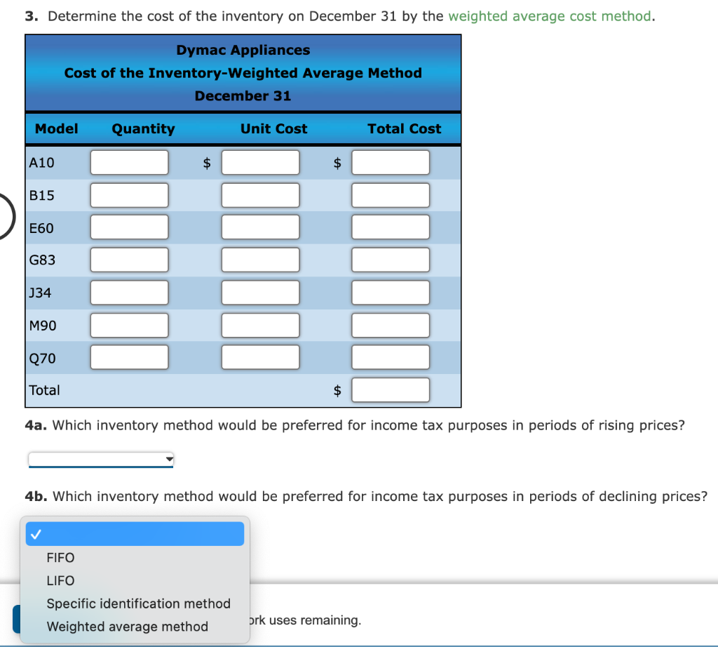 Solved Periodic Inventory by Three Methods Dymac Appliances | Chegg.com