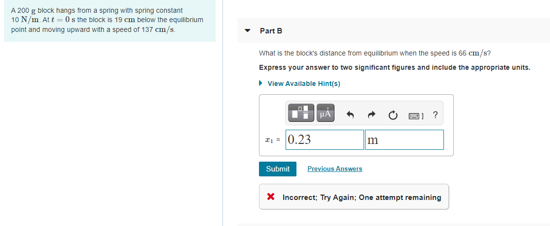 Solved A 200 g block hangs from a spring with spring | Chegg.com