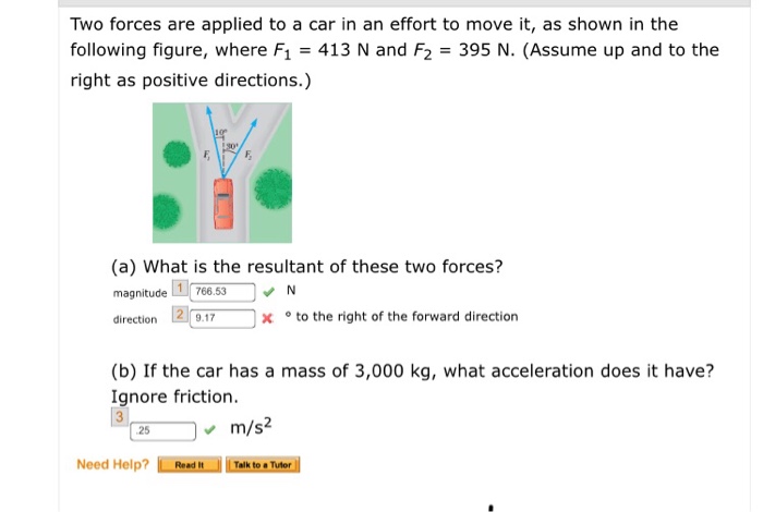 Solved Two Forces Are Applied To A Car In An Effort To Move