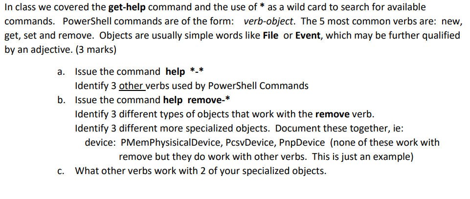 Solved In class we covered the get-help command and the use | Chegg.com Solved In class we covered the get-help command and the use | Chegg.com