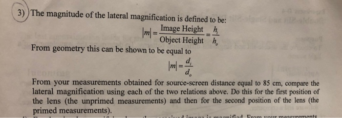 Solved 3) The magnitude of the lateral magnification is | Chegg.com