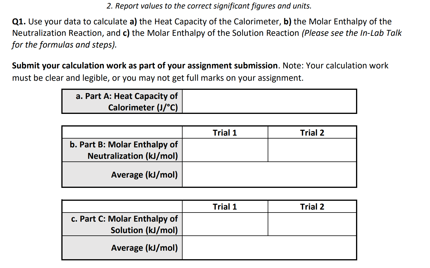 Solved 2. Report values to the correct significant figures | Chegg.com