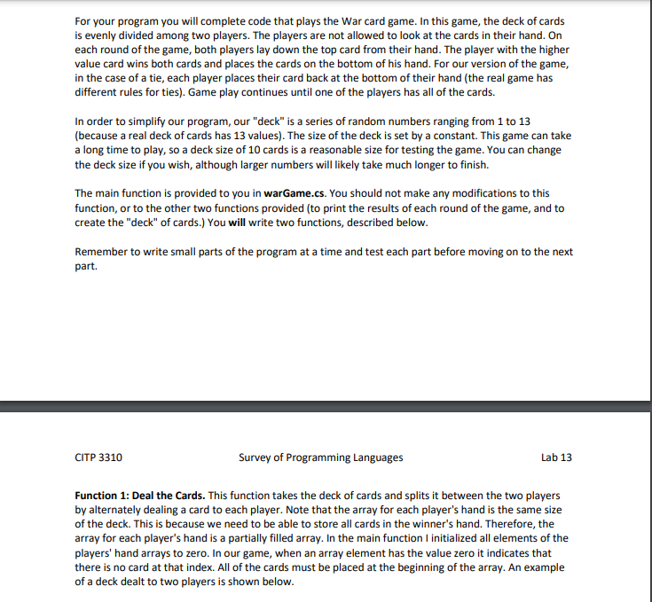 Solved For your program you will complete code that plays | Chegg.com