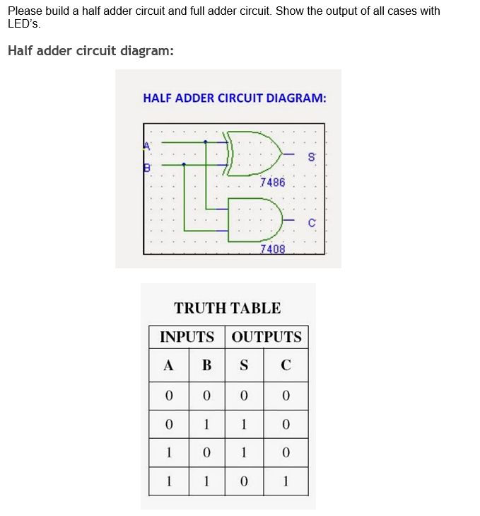 Solved Please build a half adder circuit and full adder | Chegg.com