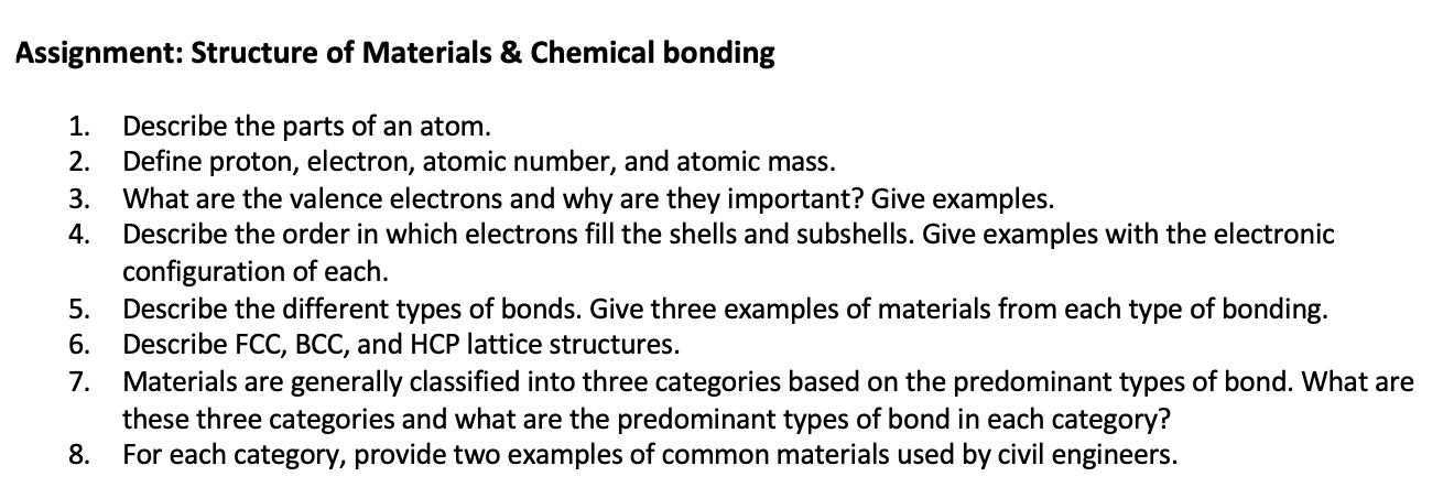 Solved Assignment: Structure of Materials & Chemical bonding | Chegg.com