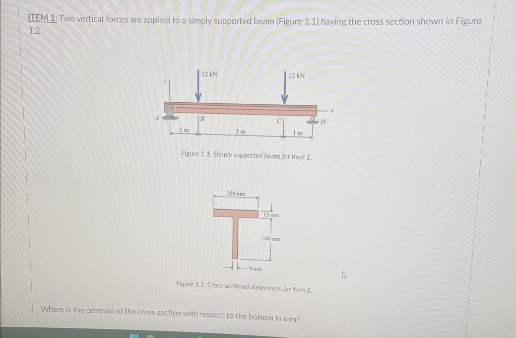 Solved ITEM 1: Two vertical forces are applied to a simply | Chegg.com