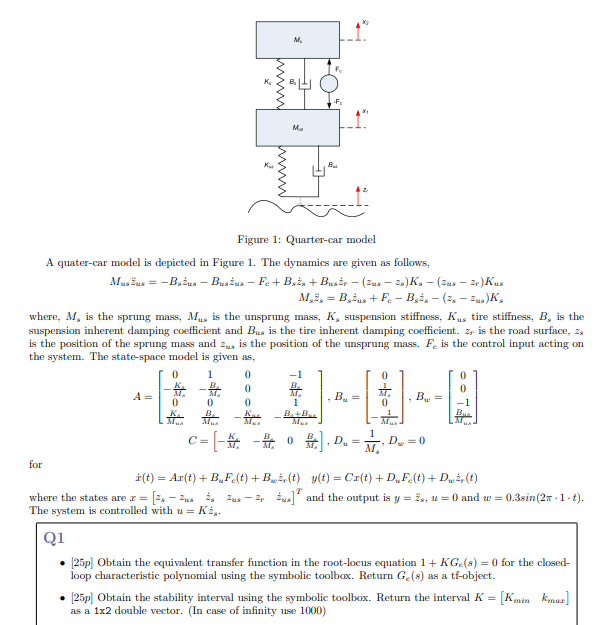 Figure 1: Quarter-car model A quater-car model is | Chegg.com