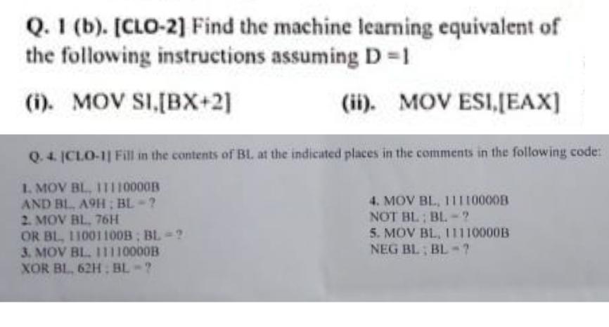 Solved Q. 1 (b). [CLO-2) Find the machine learning | Chegg.com