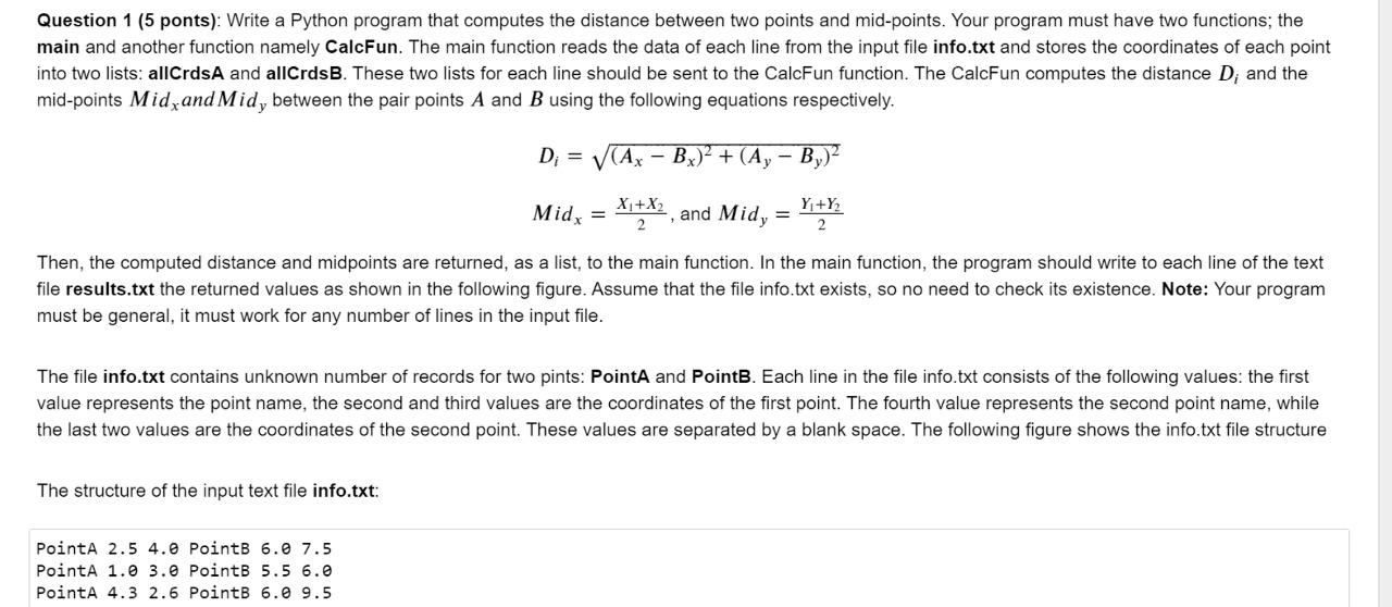 Solved Question 1 (5 ponts): Write a Python program that | Chegg.com