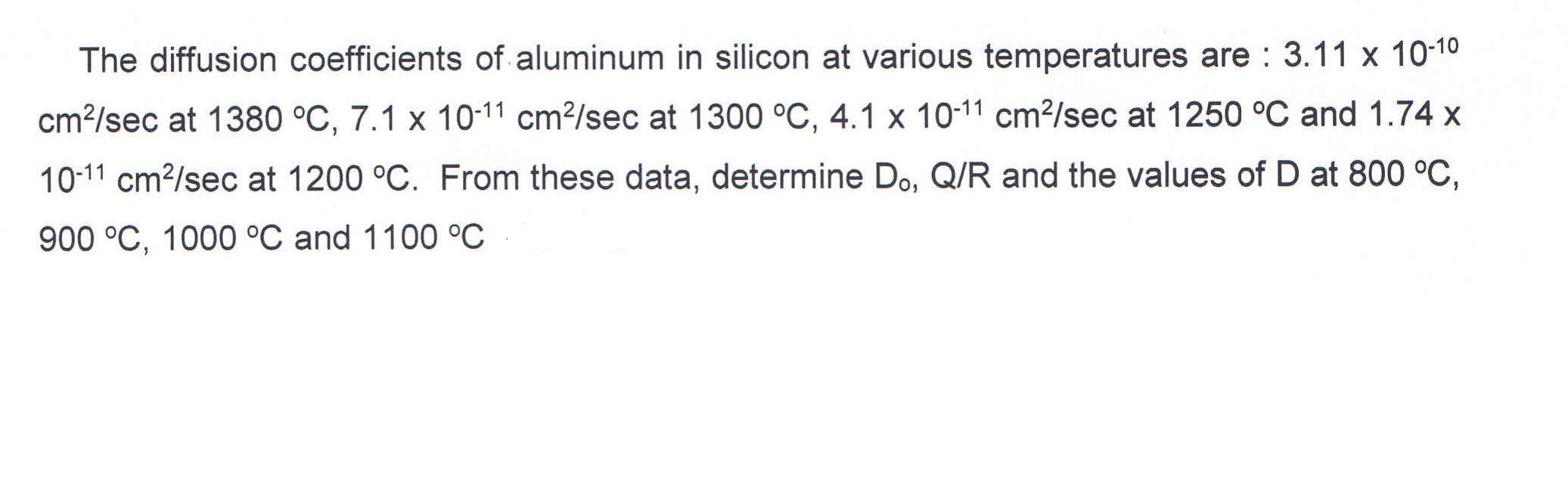 Solved The diffusion coefficients of aluminum in silicon at | Chegg.com