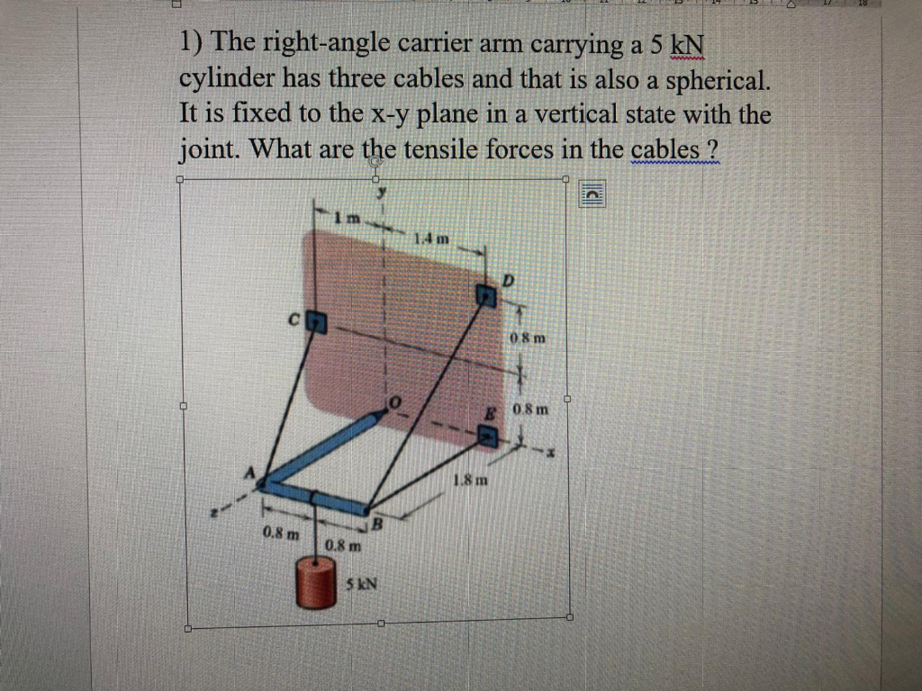 Solved 1) The right-angle carrier arm carrying a 5 kN | Chegg.com