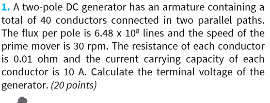 Solved 1. A two-pole DC generator has an armature containing | Chegg.com