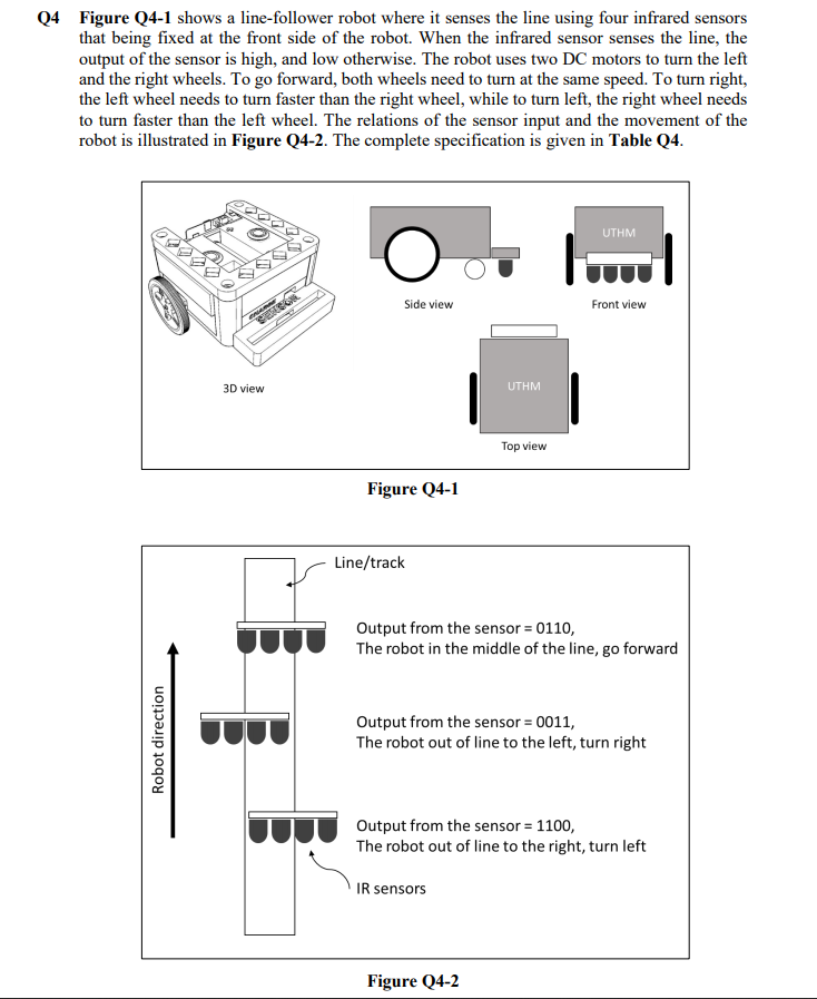 Solved Q4 Figure Q4-1 shows a line-follower robot where it | Chegg.com
