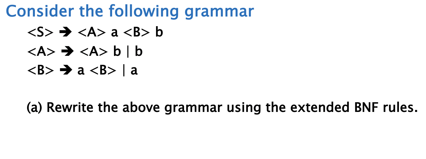 Consider the following grammar > a b | Chegg.com