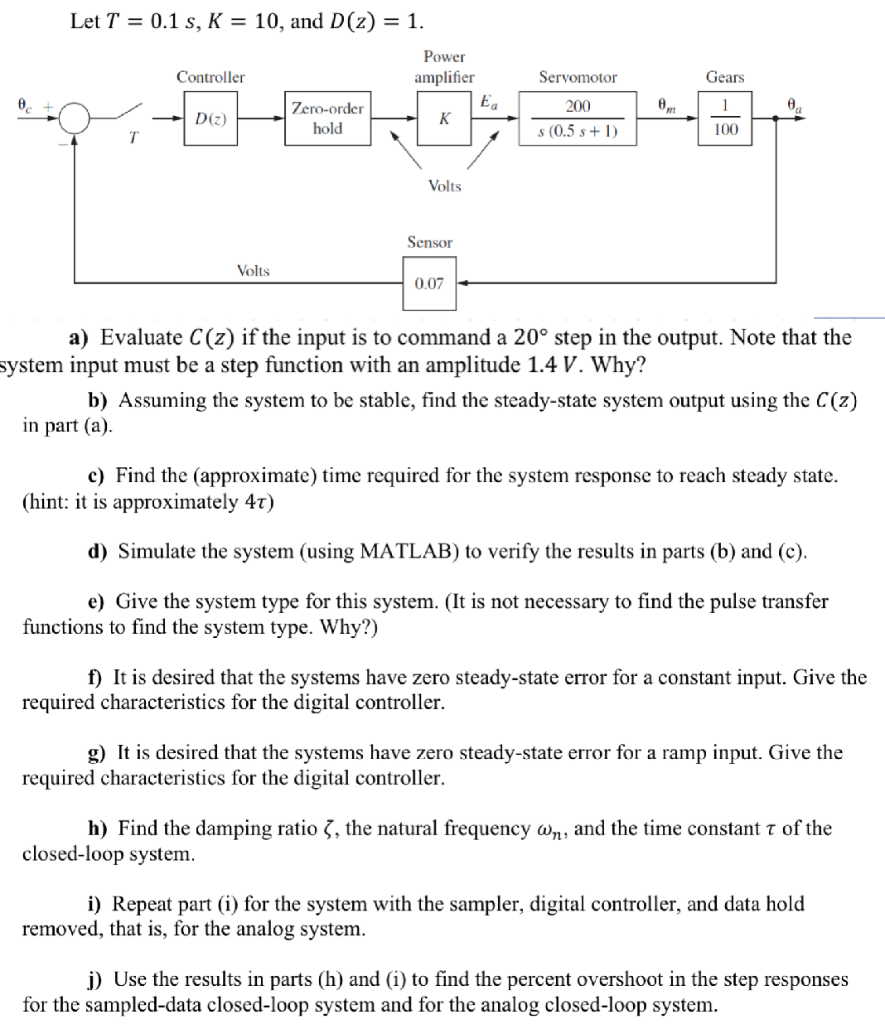 Solved Let T=0.1 s,K=10, and D(z)=1. a) Evaluate C(z) if the | Chegg.com
