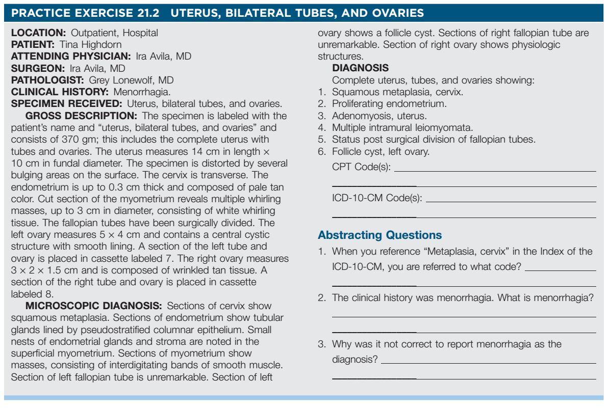 Solved PRACTICE EXERCISE 21.2 UTERUS, BILATERAL TUBES, AND | Chegg.com