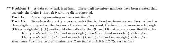 Solved Problem 1: A data entry task is at hand. Three digit | Chegg.com
