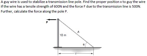 Solved A guy wire is used to stabilize a transmission line | Chegg.com