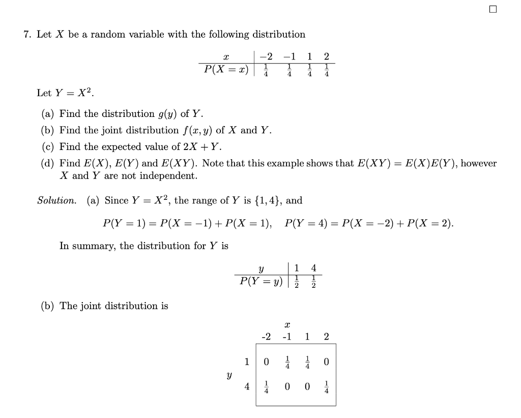 Solved 7. Let X be a random variable with the following | Chegg.com