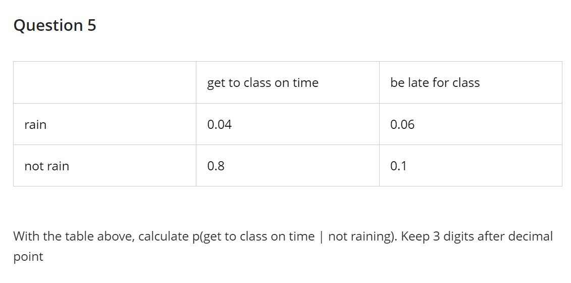 Solved Question 5With the table above, calculate p(get to | Chegg.com