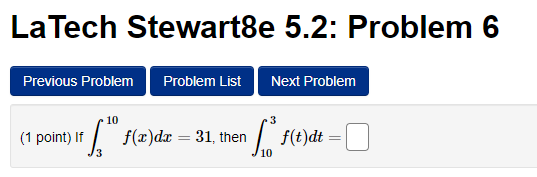 Solved LaTech Stewart8e 5.2: Problem 6 (1 point) If | Chegg.com