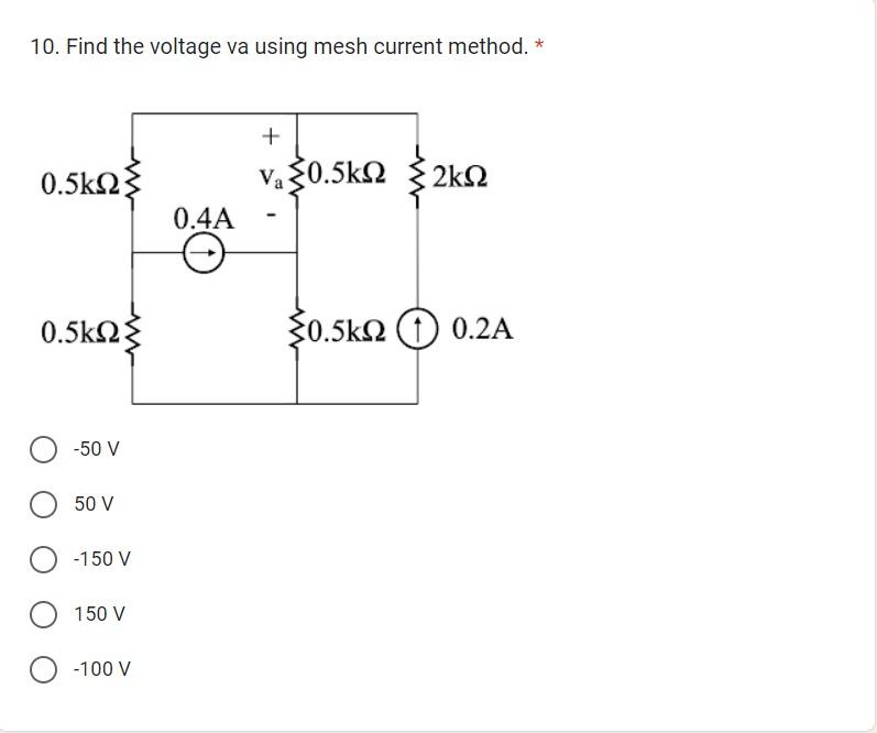 Solved 10. Find the voltage va using mesh current method. * | Chegg.com