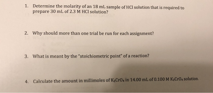 Solved Determine the molarity of an 18 mL sample of HCl | Chegg.com