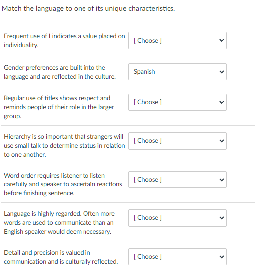 Match the language to one of its unique | Chegg.com