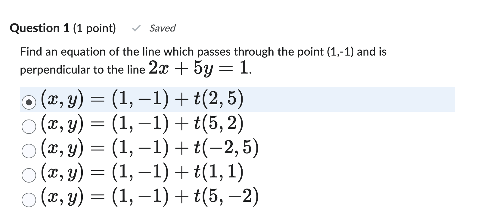 Solved Question 1 (1 ﻿point) ﻿SavedFind an equation of the | Chegg.com