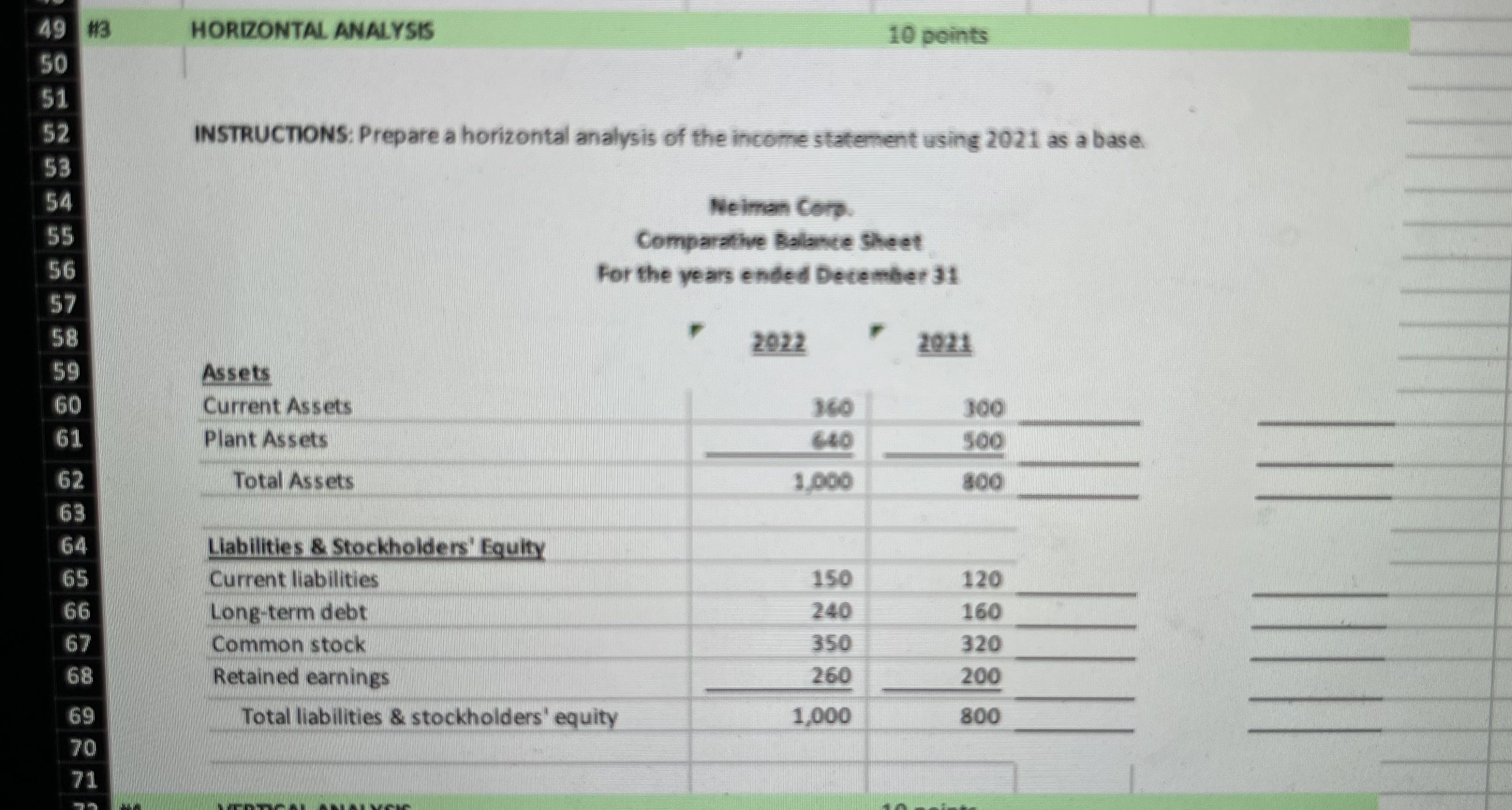 Solved Prepare a horizontal analysis of the income statement | Chegg.com