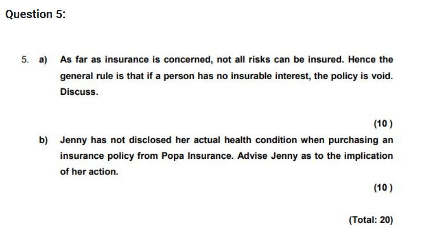 Solved a) As far as insurance is concerned, not all risks | Chegg.com