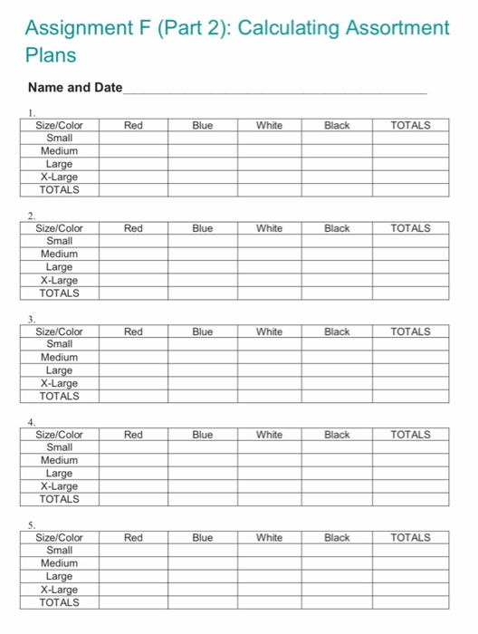 Solved Assignment F Calculating Assortment Plans Assortment | Chegg.com