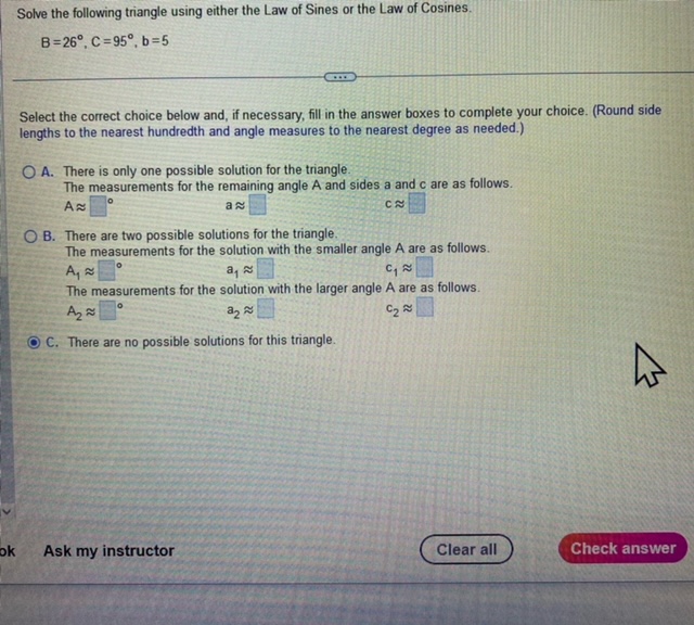 Solved Solve the following triangle using either the Law of | Chegg.com