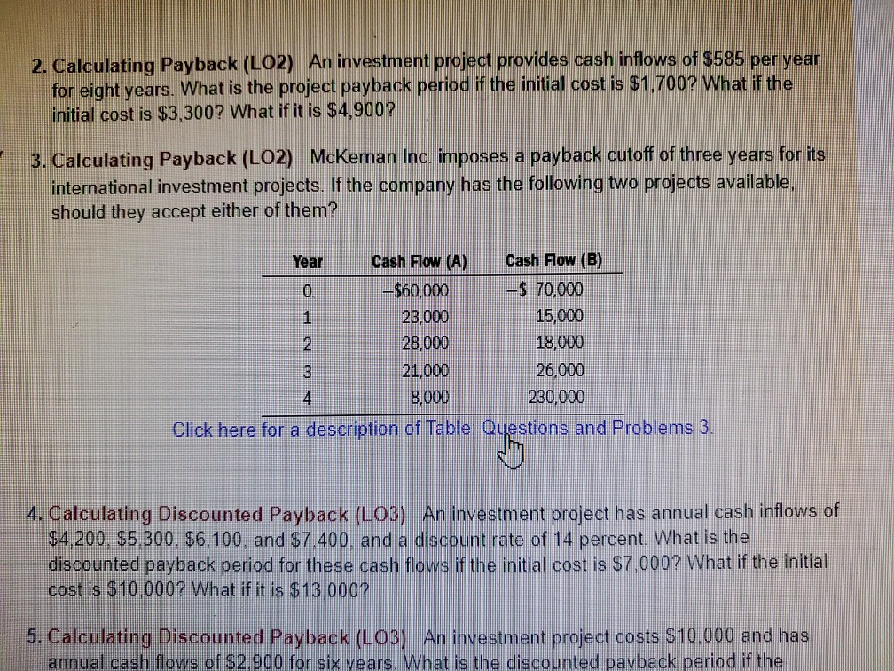 Solved 2. Calculating Payback (LO2) An investment project | Chegg.com