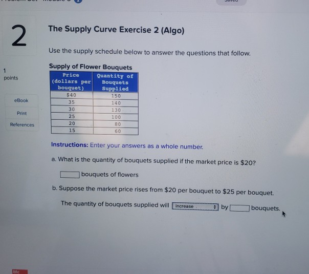 Solved The Supply Curve Exercise 2 (Algo) Use the supply | Chegg.com