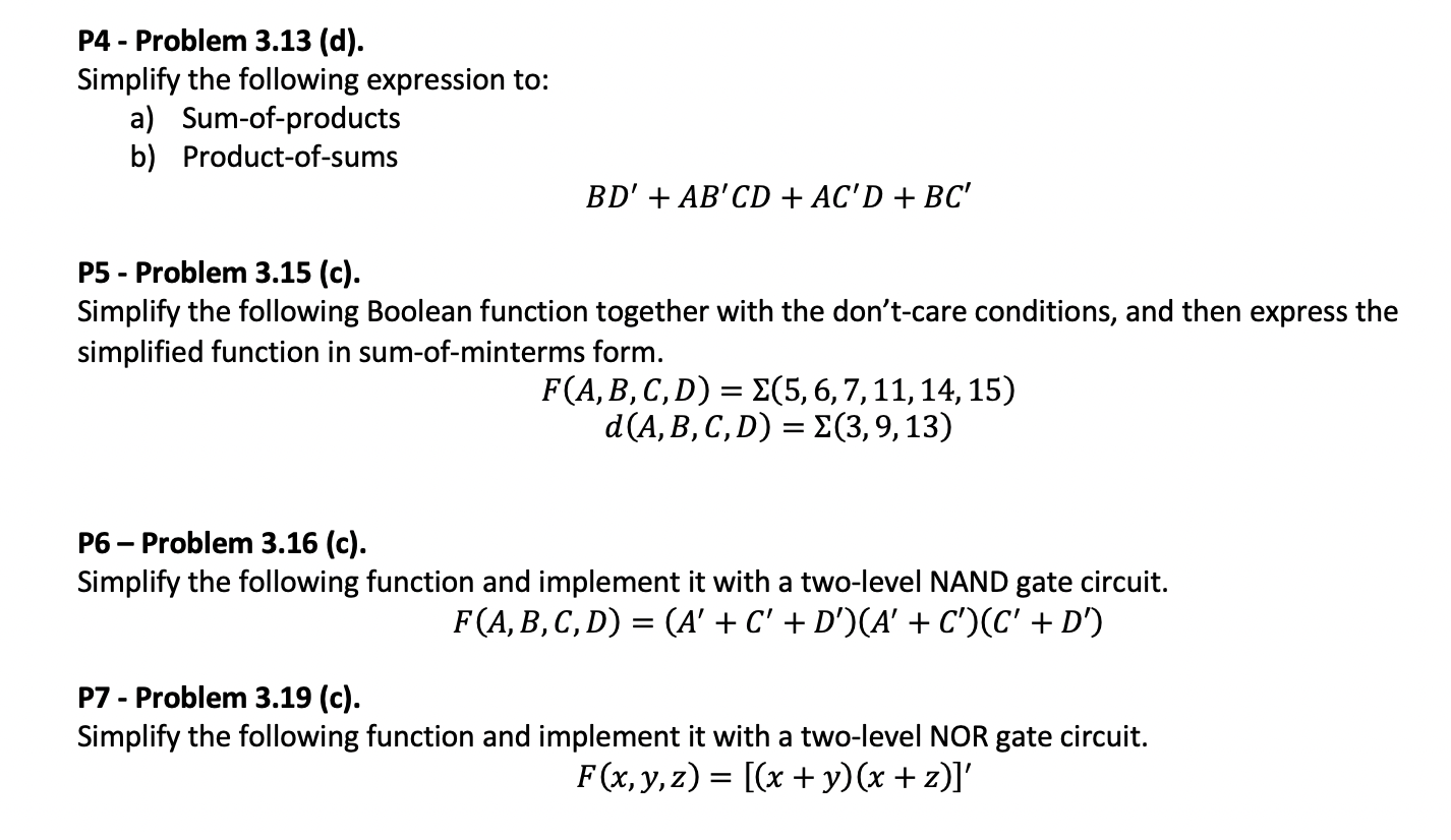 Solved P4 - Problem 3.13 (d). Simplify the following | Chegg.com