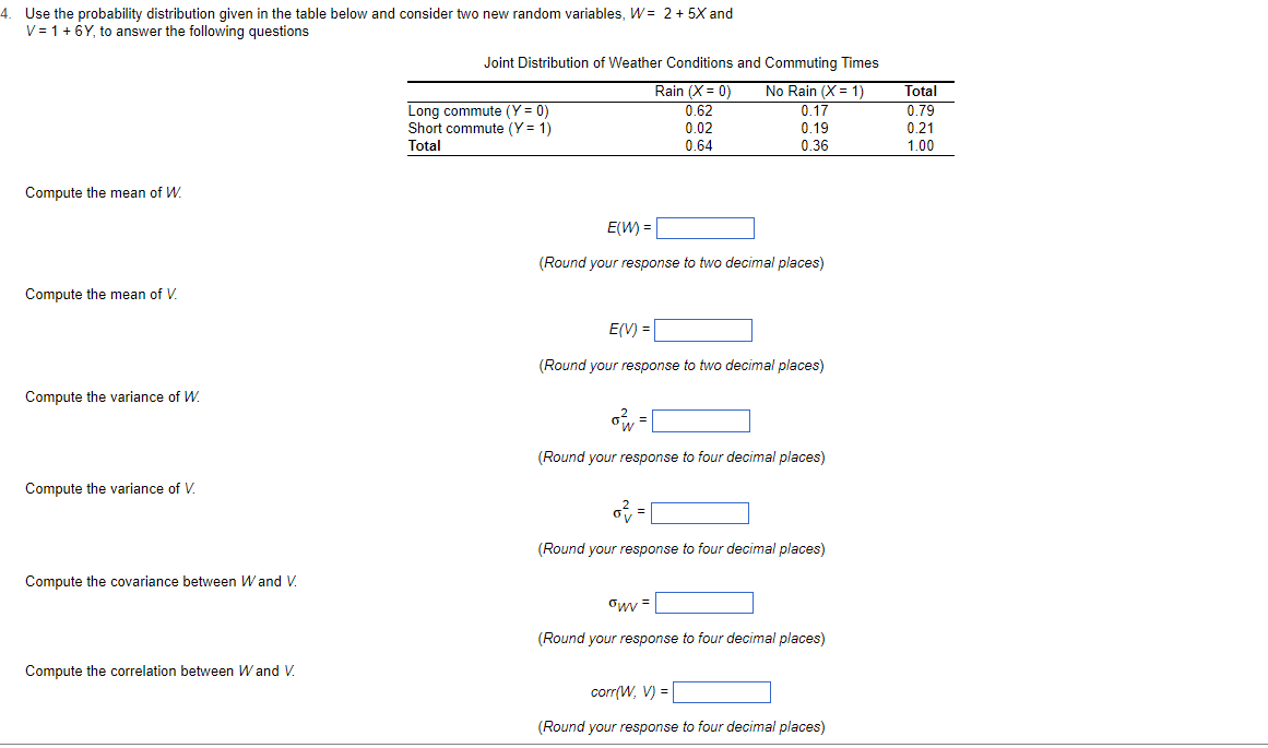 Solved 4. Use the probability distribution given in the | Chegg.com