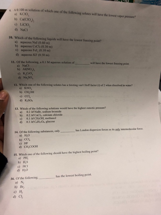 Solved 0 100 m solution of which one of the following | Chegg.com