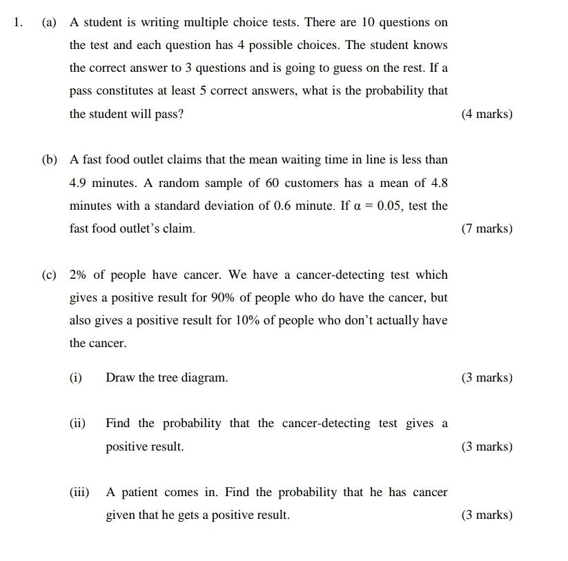 Solved 1. (a) A student is writing multiple choice tests. | Chegg.com