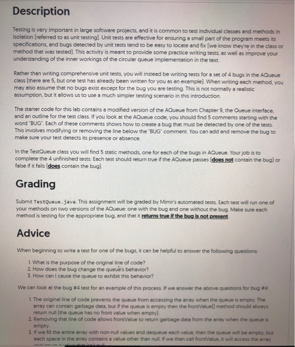 Solved Description Testing is very important in large | Chegg.com
